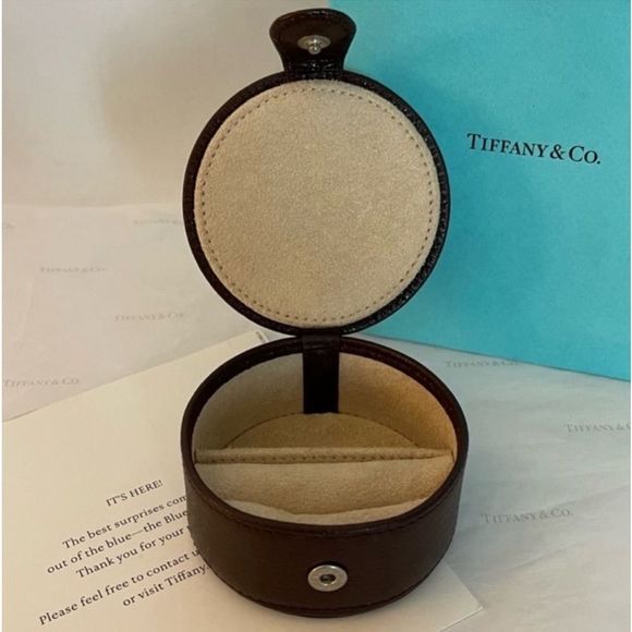 Tiffany & Co. | Accessories | Tiffany Co Jewelry Brown Leather Round ...